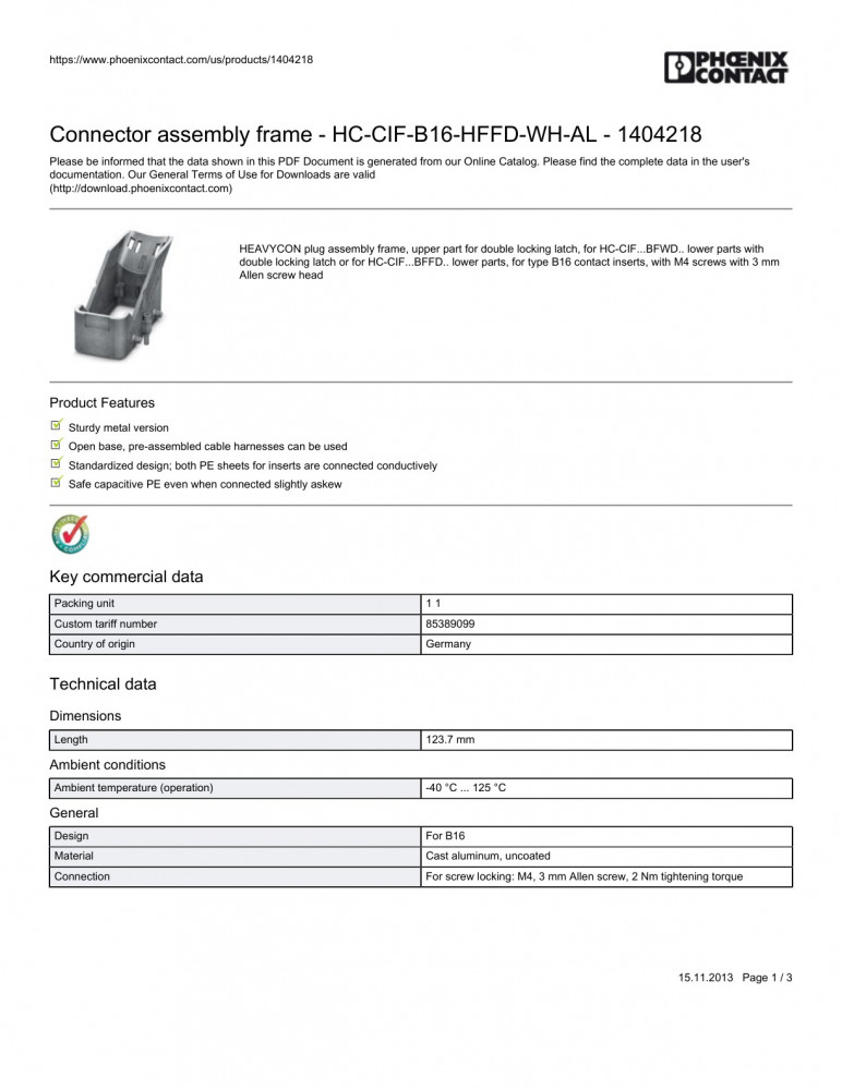 Phoenix Contact 1404218 technical document page 1