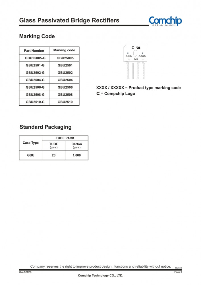 Comchip GBU2510-G datasheet page 3