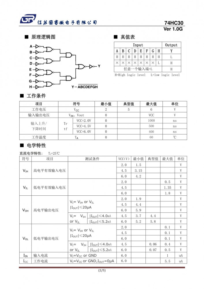 74HC30S technical document page 2