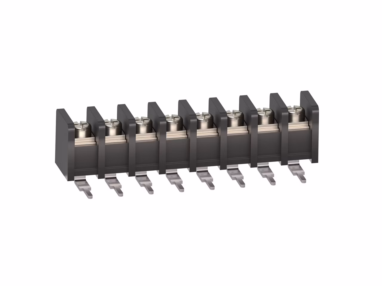 8.26mm Pitch, Single Row, Tri-Barrier Terminal Strip, with Mounting Ends, Black, Steel Screws, 10 Circuits