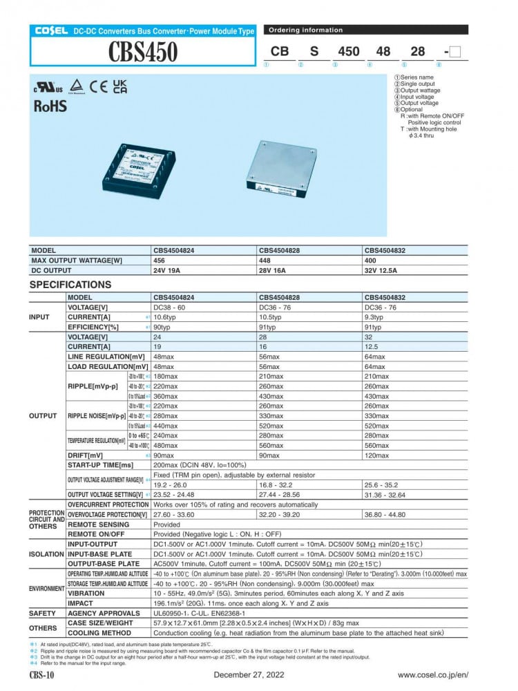 Cosel CBS series datasheet page 10