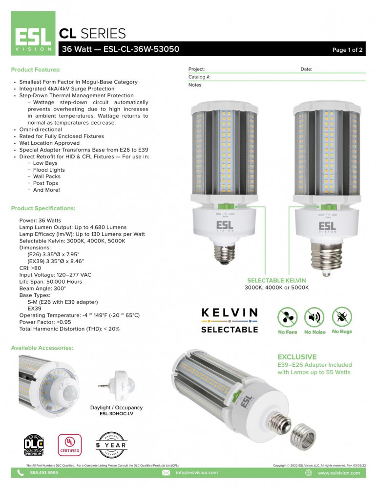 LEA NETWORKS ESL-CL lamp technical document, page 1