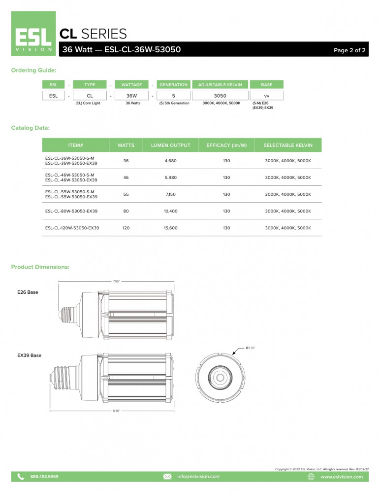 LEA NETWORKS ESL-CL lamp technical document, page 2