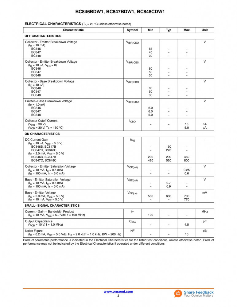 BC847CDW1T1G datasheet page 2