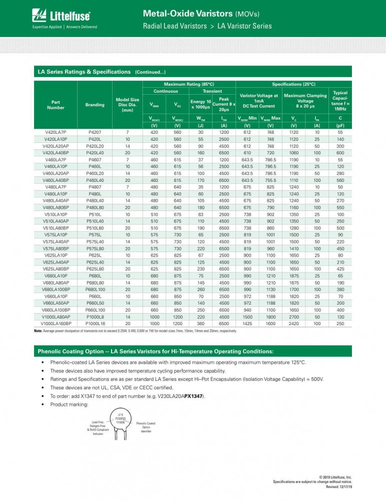 Littelfuse LA Series datasheet page 3