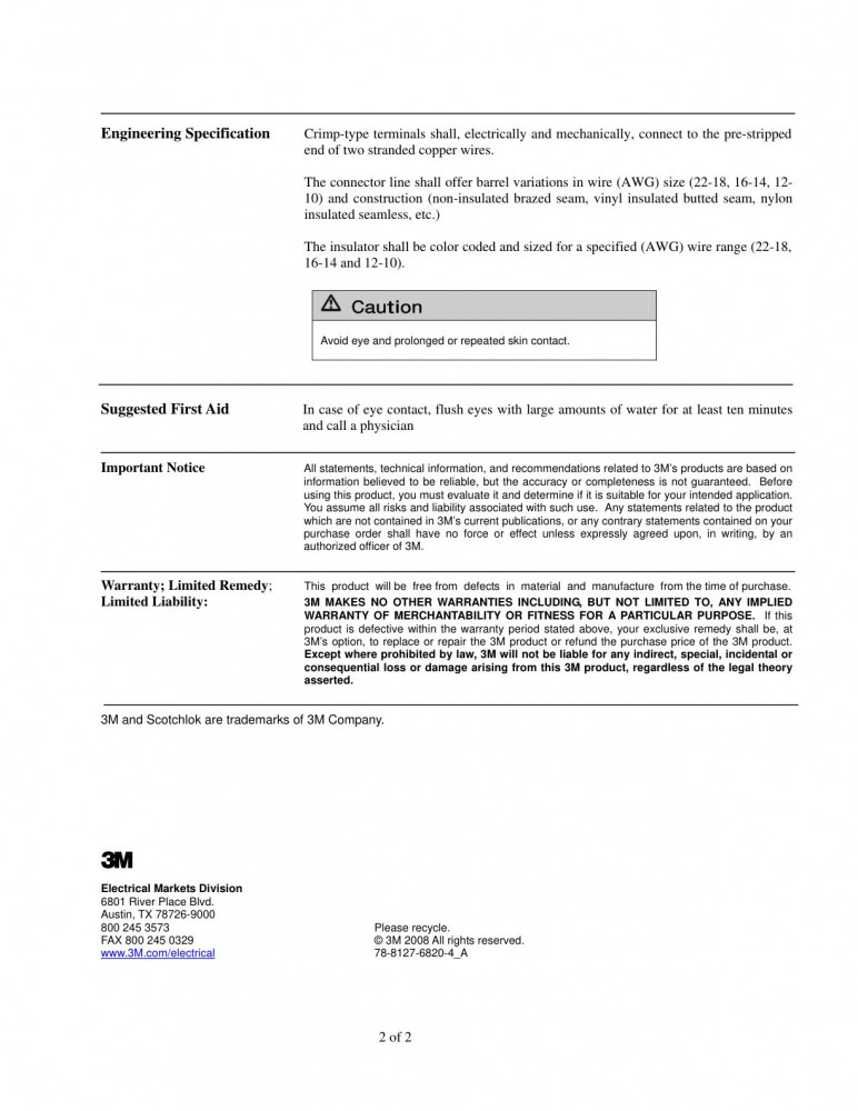 3M Scotchlok terminal datasheet page 2