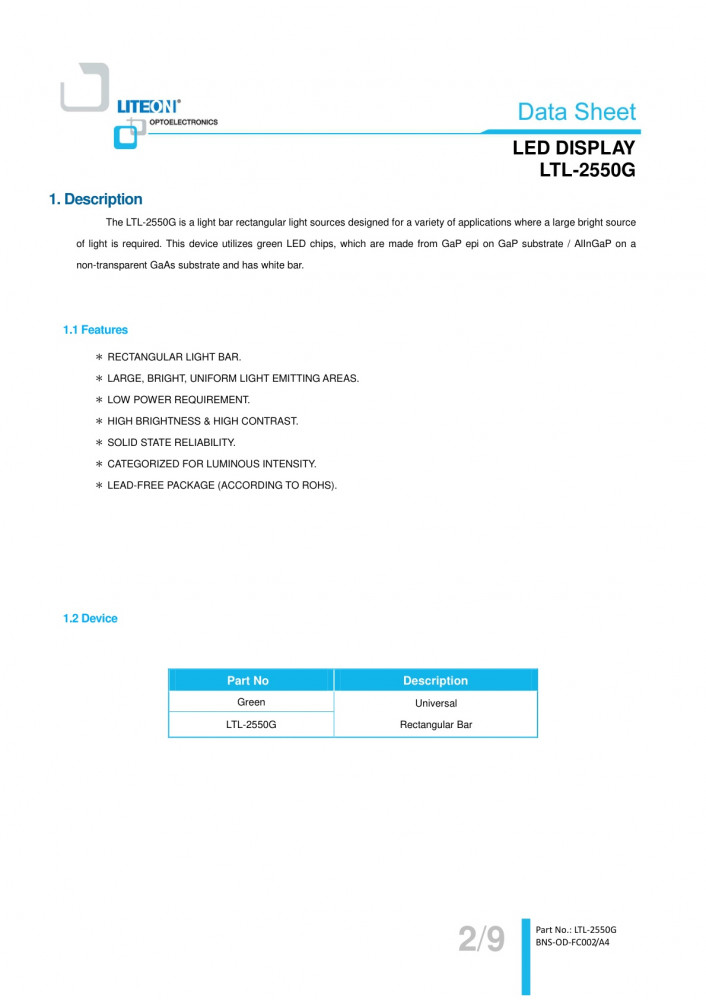LTL-2550G datasheet page 3