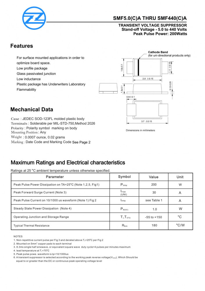 baocheng SMF26CA datasheet page 1