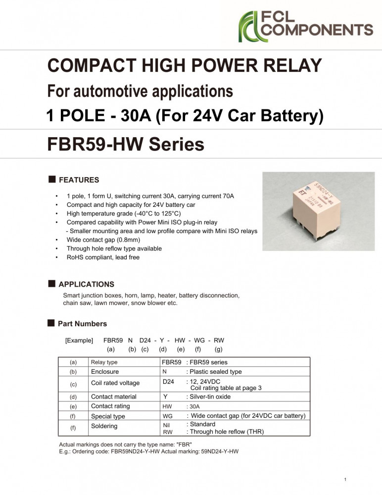 FBR59-HW Series datasheet page 1