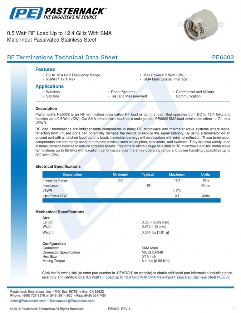 PE6002 technical document page 1