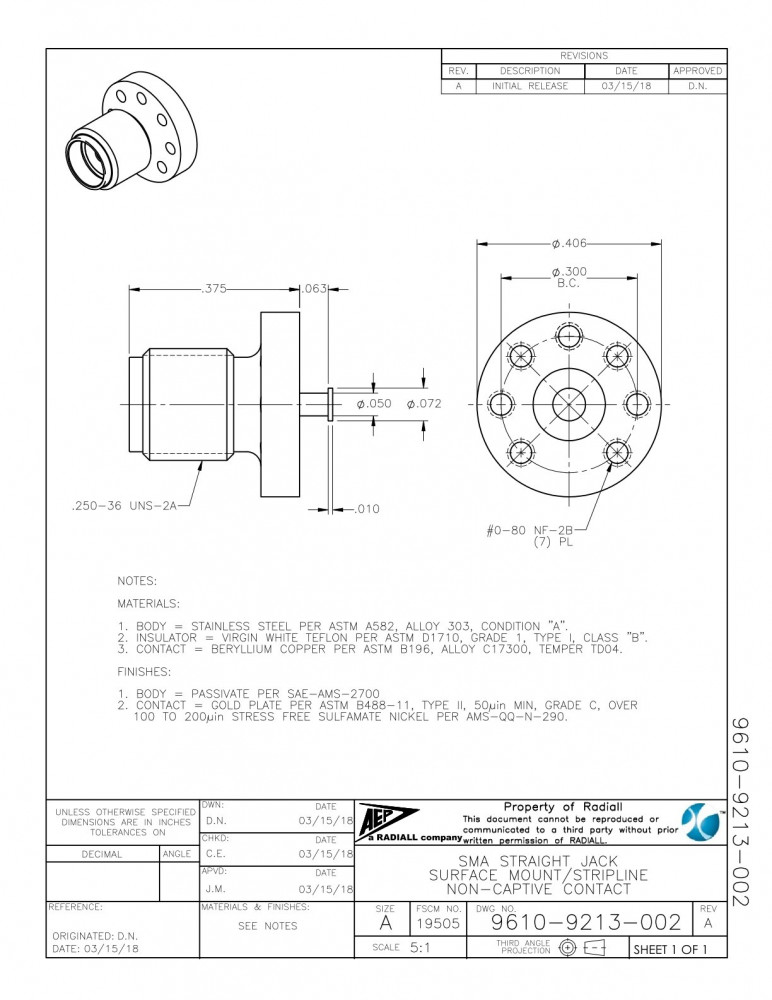 Radiall 9610-9213-002 product drawing preview