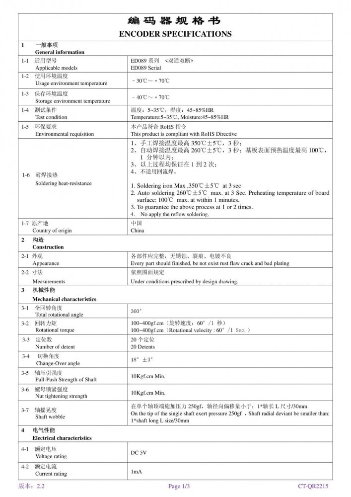 CTR ED089 encoder specification page 1