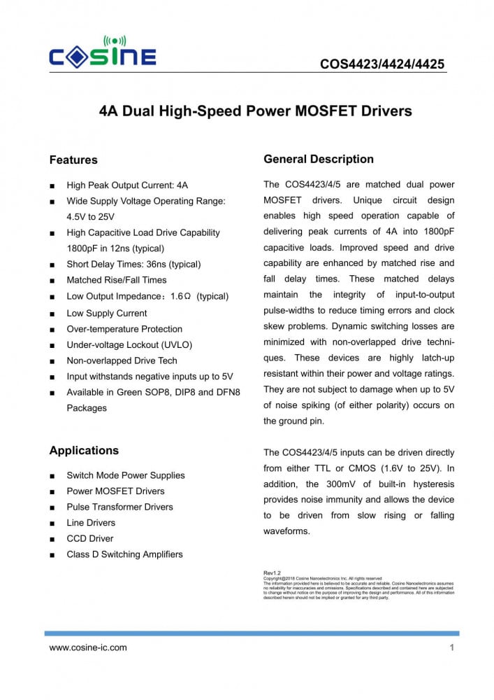 COS4424 datasheet page 1