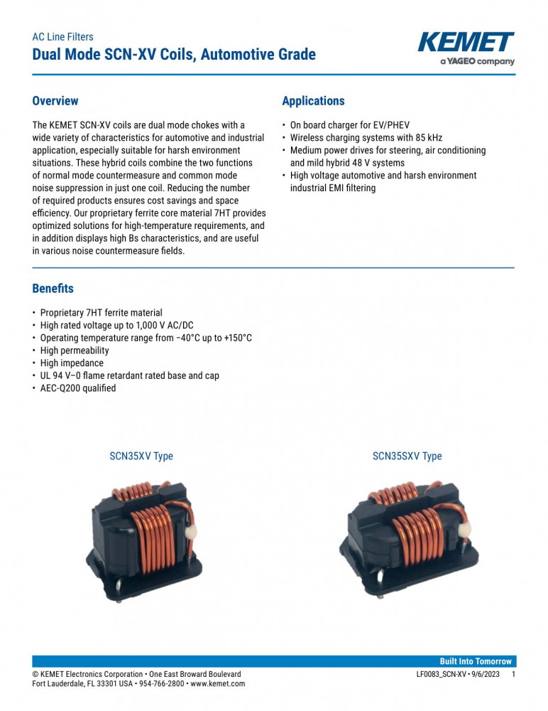 KEMET SCN-XV datasheet page 1