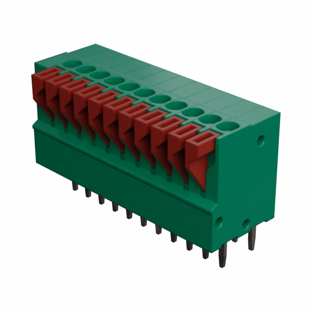 2.54mm Pitch, Eurostyle Fixed-Mount Push-Button Terminal Block, Vertical, 6A, 26-18 AWG, Green, 11 Circuits for sale