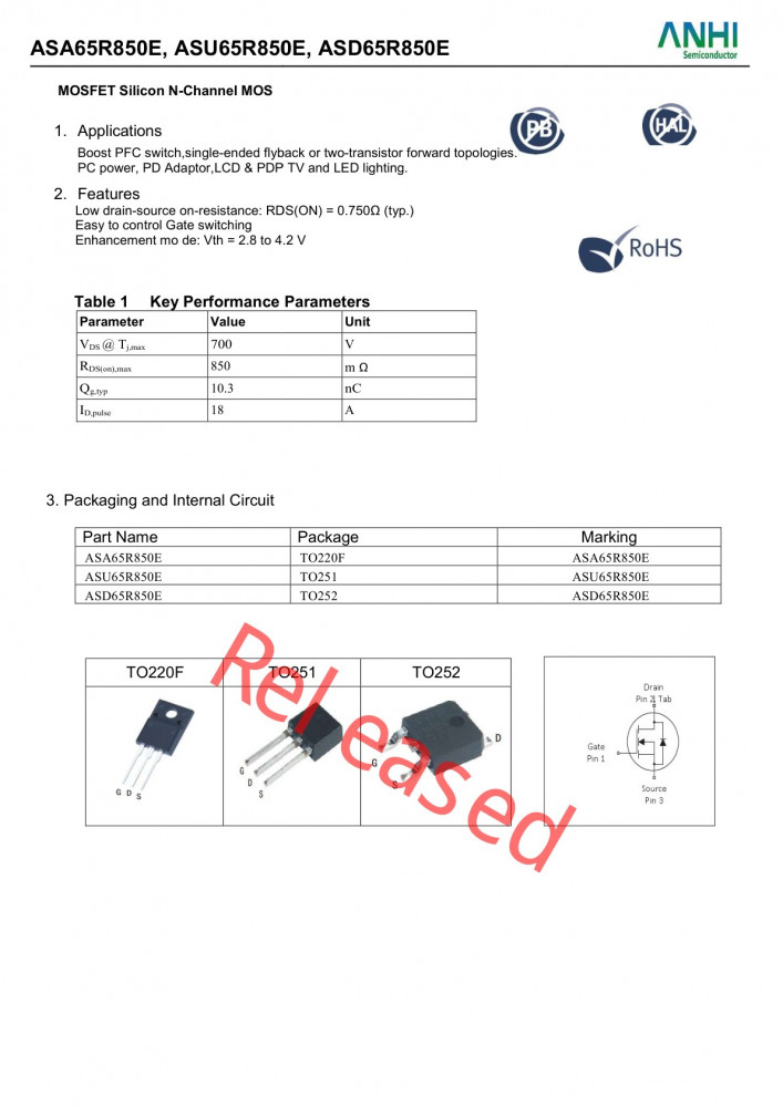 ASD65R850E datasheet page 1