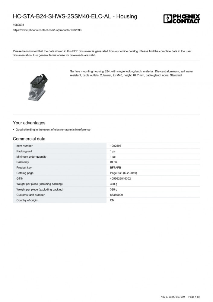 Phoenix Contact 1082593 technical document page 1