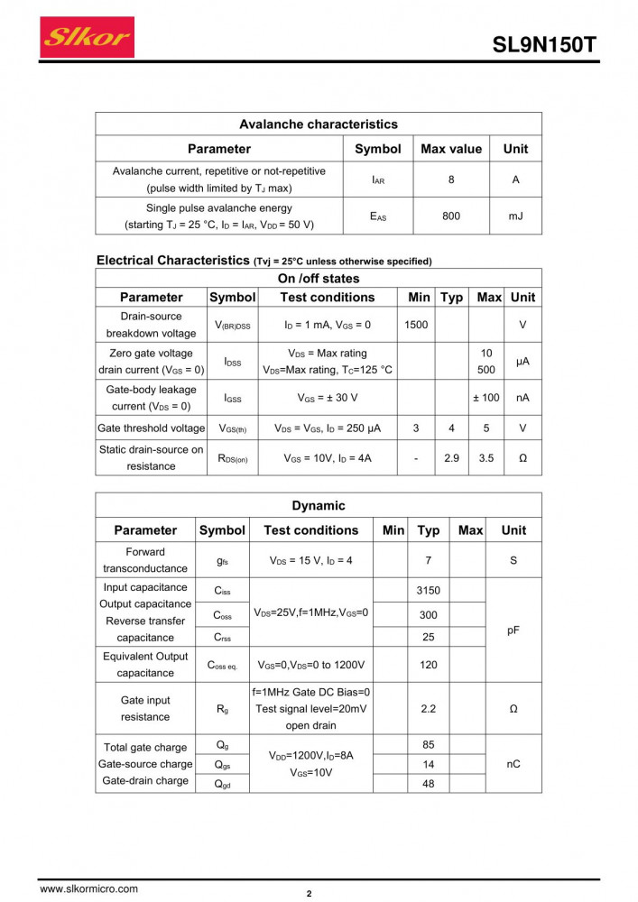 SL9N150T datasheet page 2