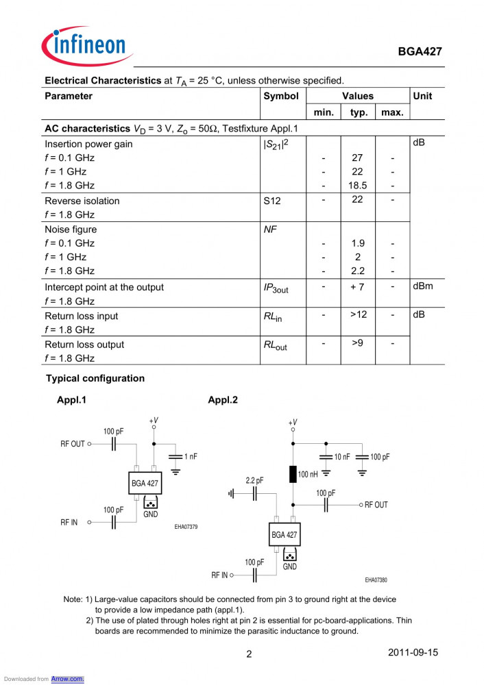 BGA427H6327 datasheet page 2