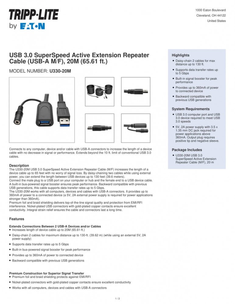 EATON U330-20M product documentation page 1