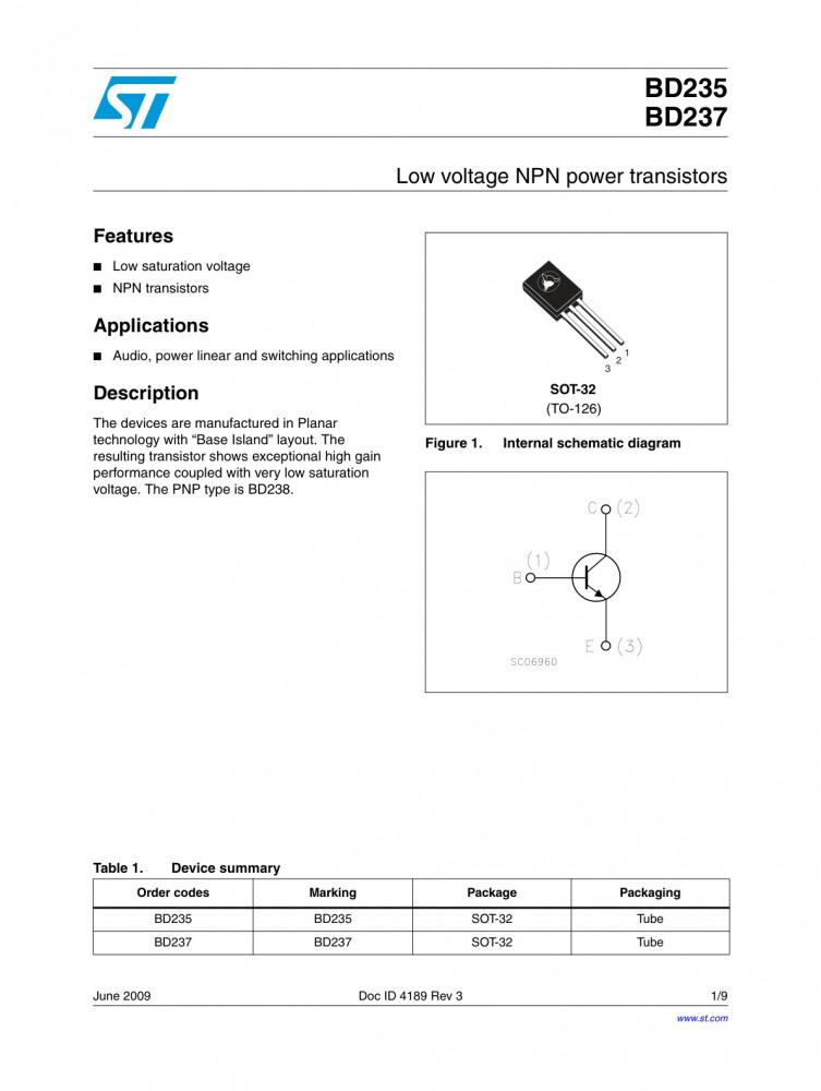 BD237 datasheet page 1