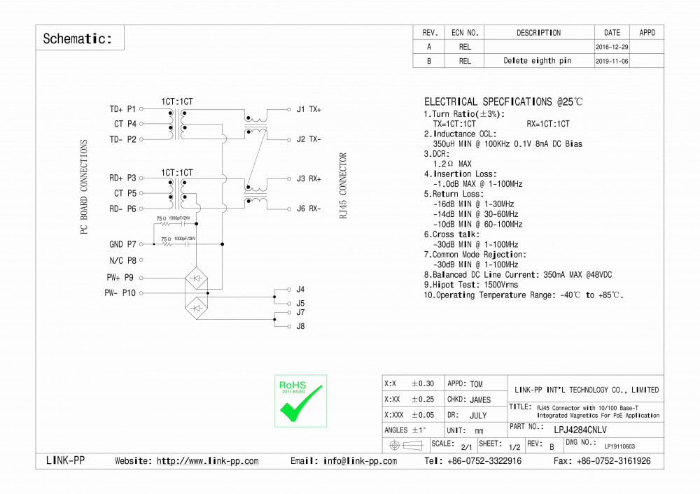LPJ4284CNLV technical drawing page 1