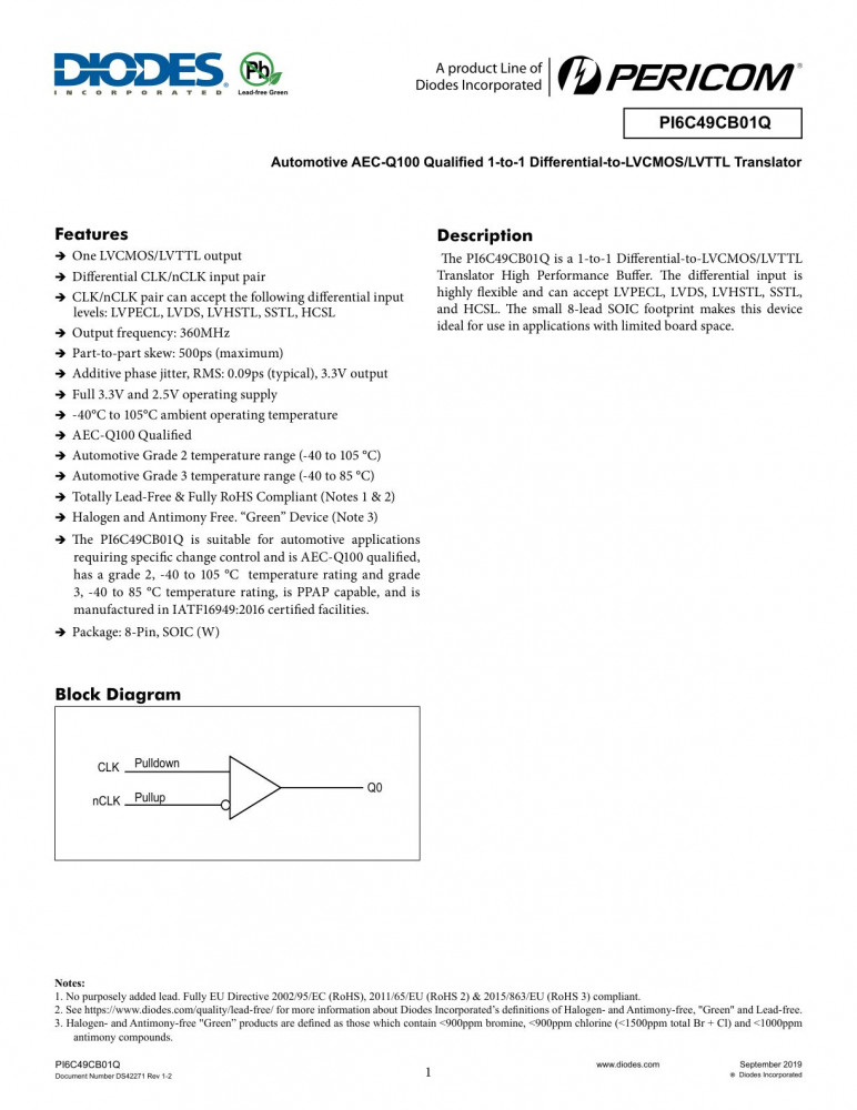 PI6C49CB01Q3WEX datasheet page 1