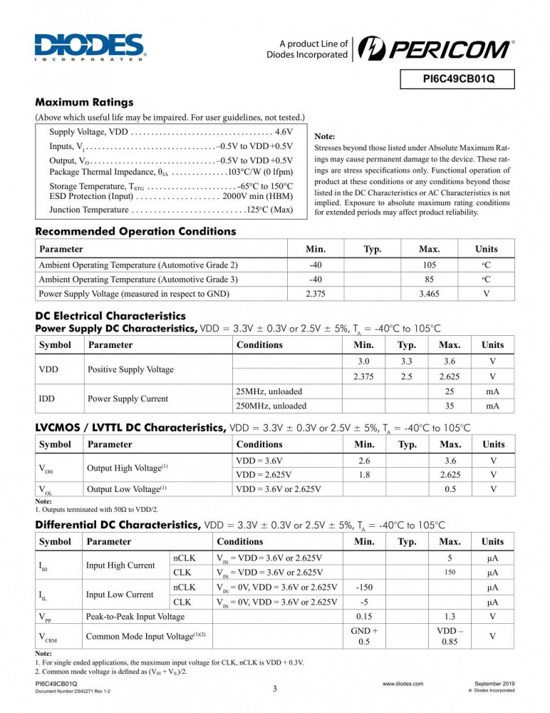 PI6C49CB01Q3WEX datasheet page 3