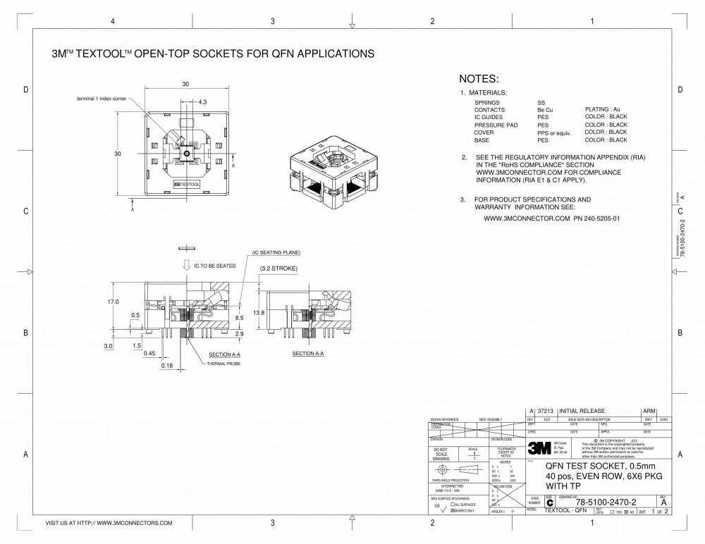 3M Textool 240-5205-01 QFN socket drawing page 1