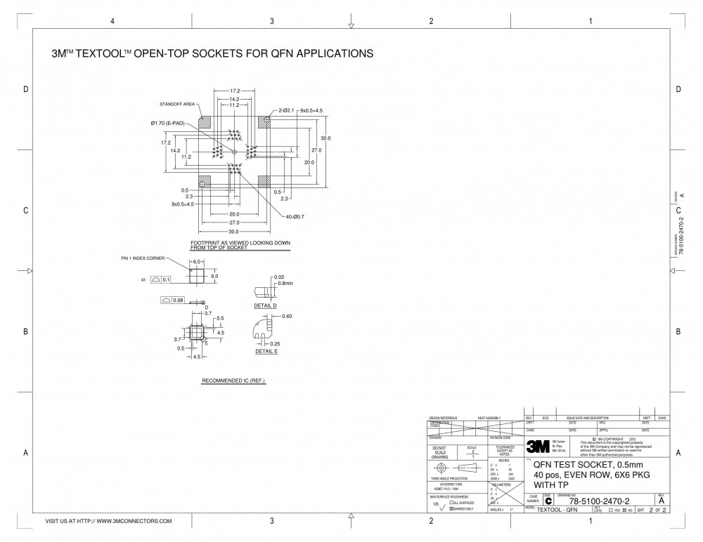 3M Textool 240-5205-01 QFN socket drawing page 2