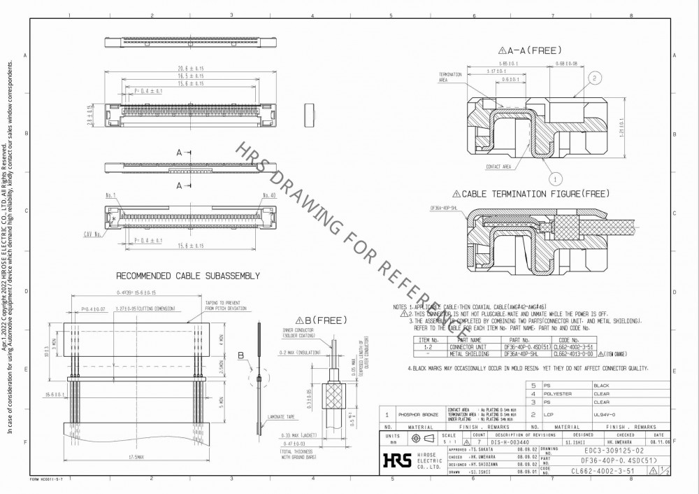 HRS DF36-40P-0.4SD(51) technical drawing page 1