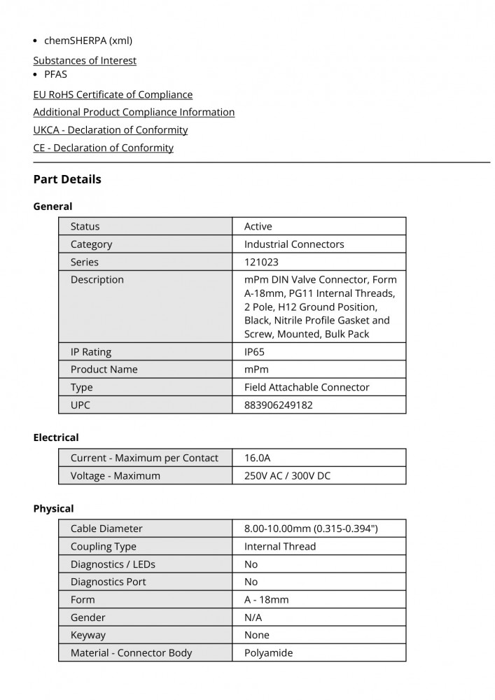 Molex DIN Valve Series C81 packaging specification, page image 2