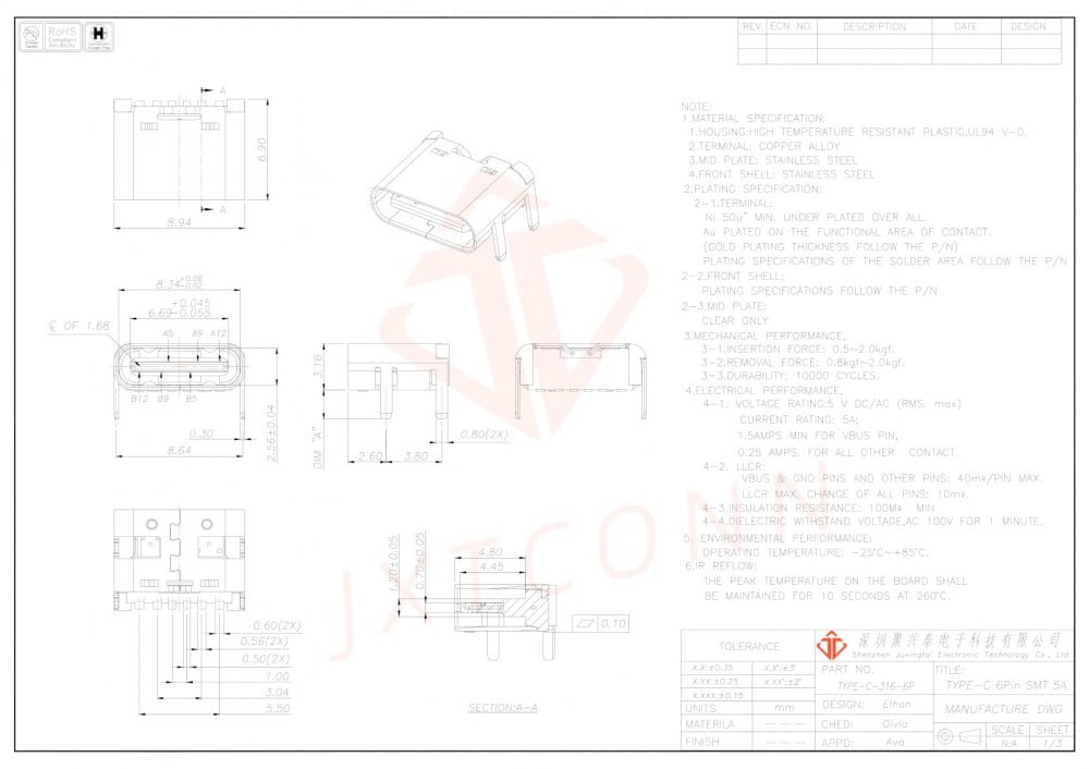 TYPE-C-316-6P manufacturer drawing page 1