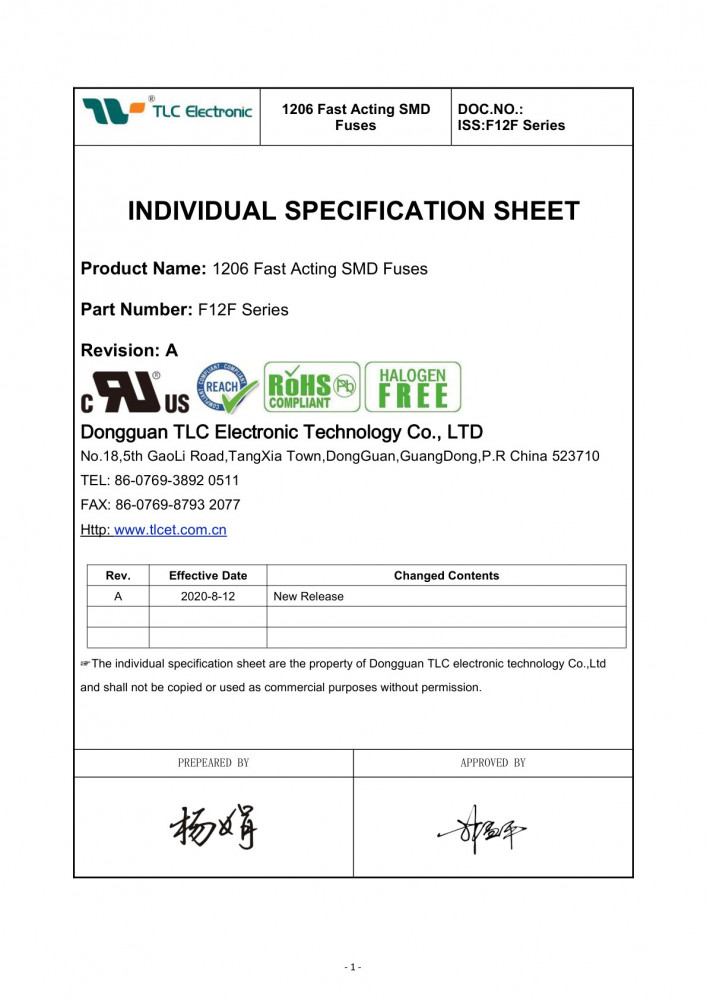 TLC Electronic F12F datasheet page 1