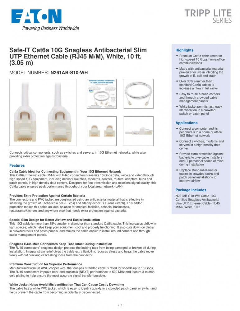 N261AB-S10-WH technical document page 1