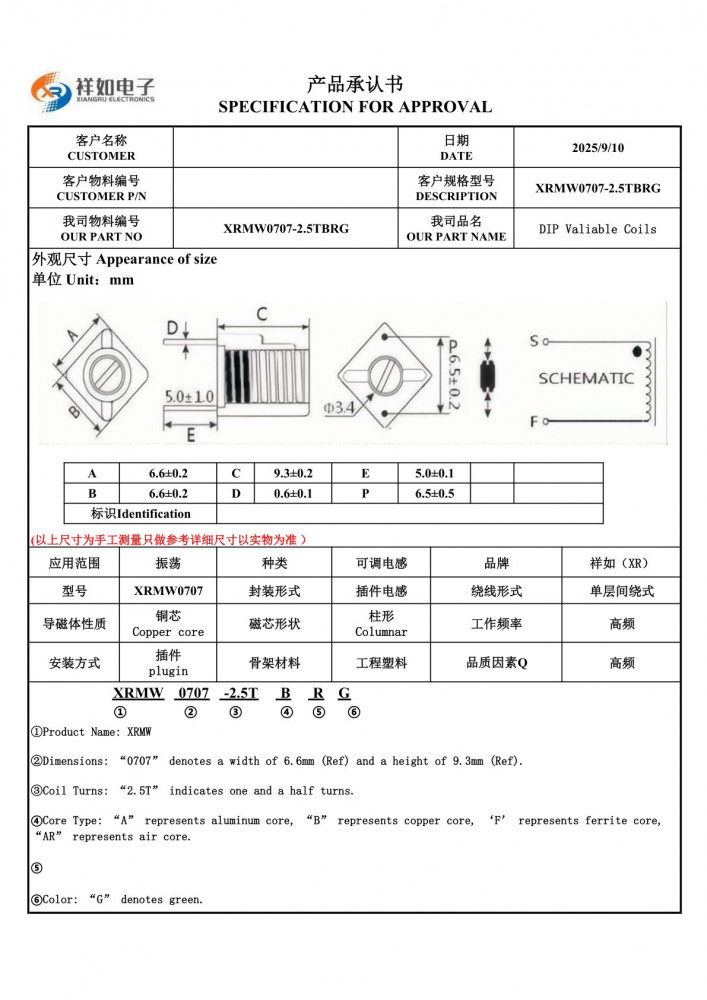 XRMW0707-2.5TBRG approval document page 3