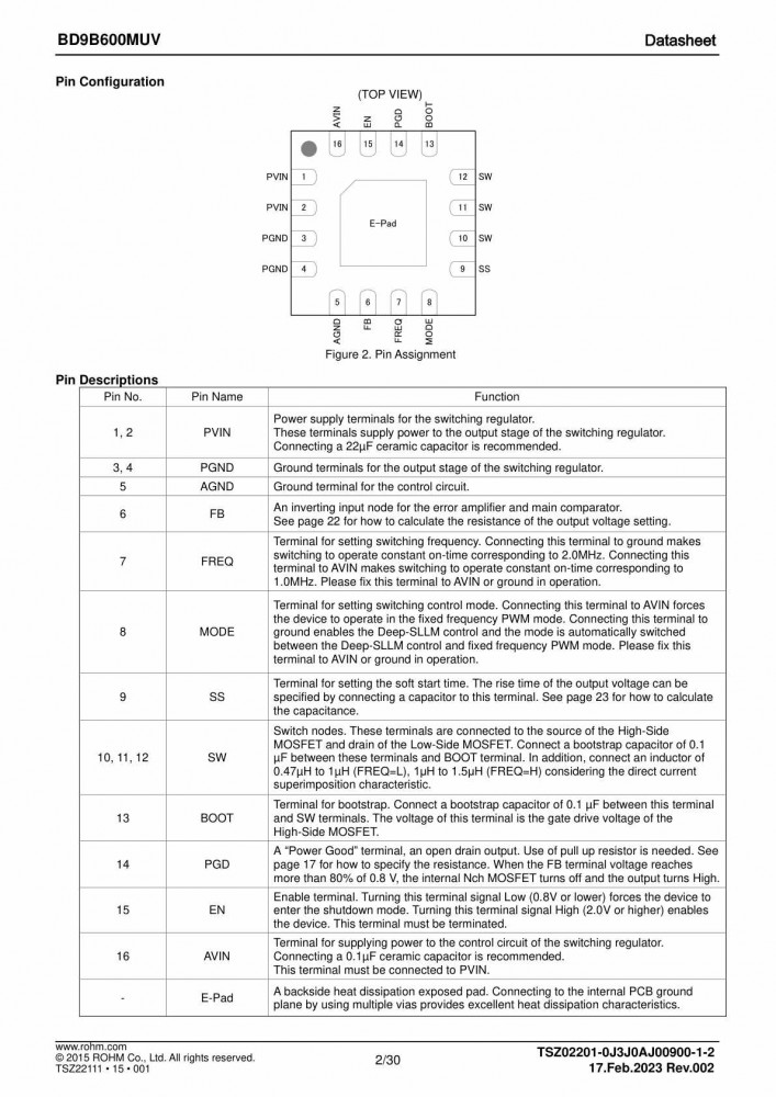 BD9B600MUV-E2 document page 2