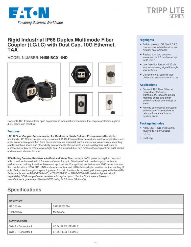 EATON N455-BC01-IND technical document page 1