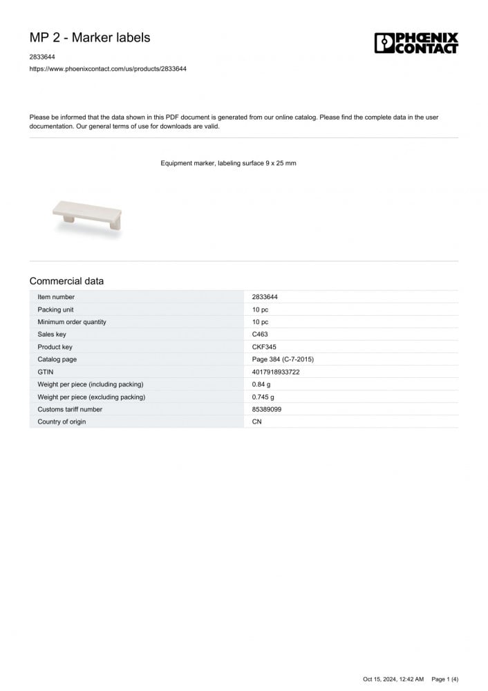 Phoenix Contact 2833644 technical document page 1