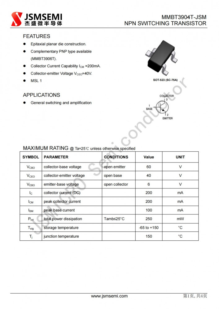 MMBT3904T-JSM datasheet page 1