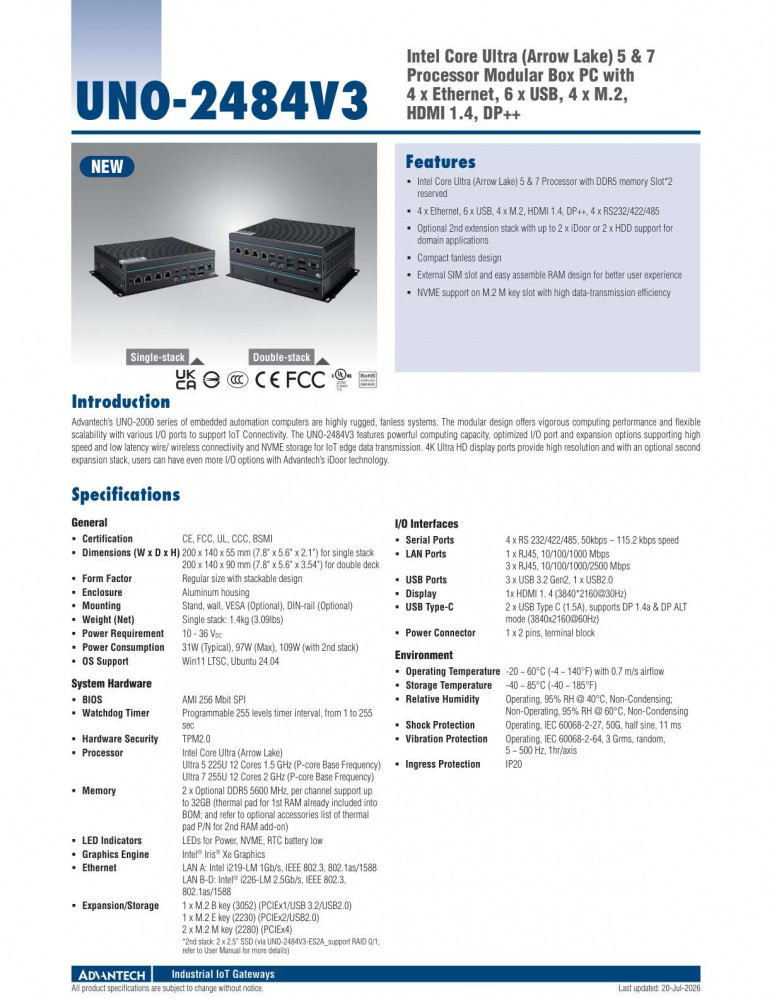 UNO-2484V3 technical document page 1