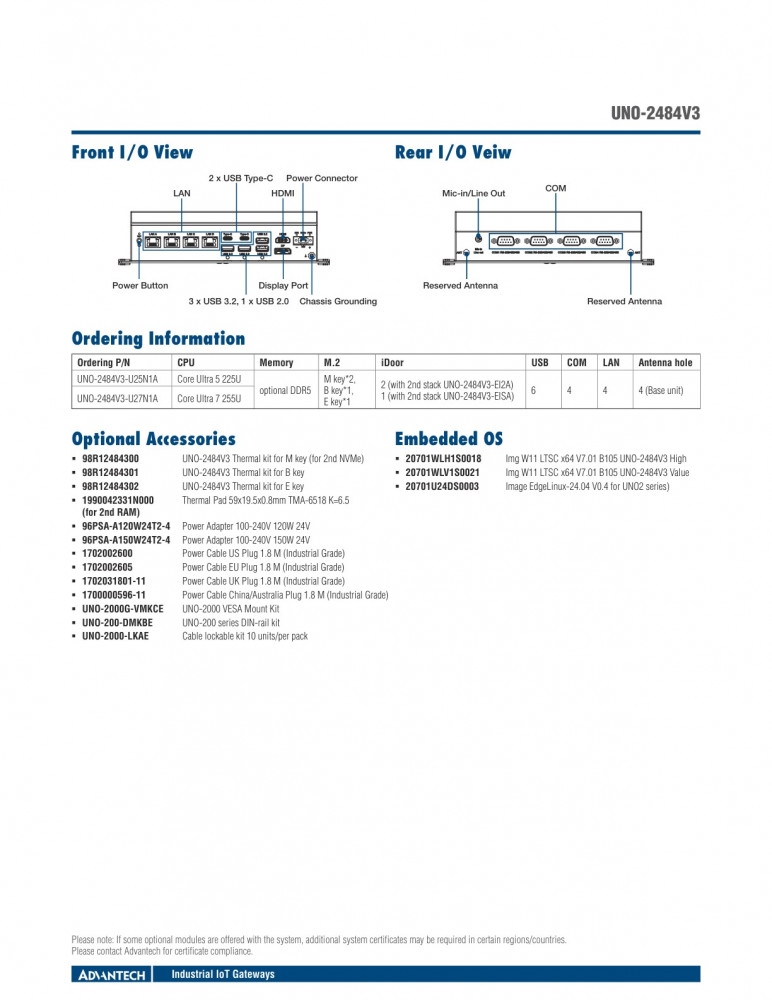 UNO-2484V3 technical document page 3