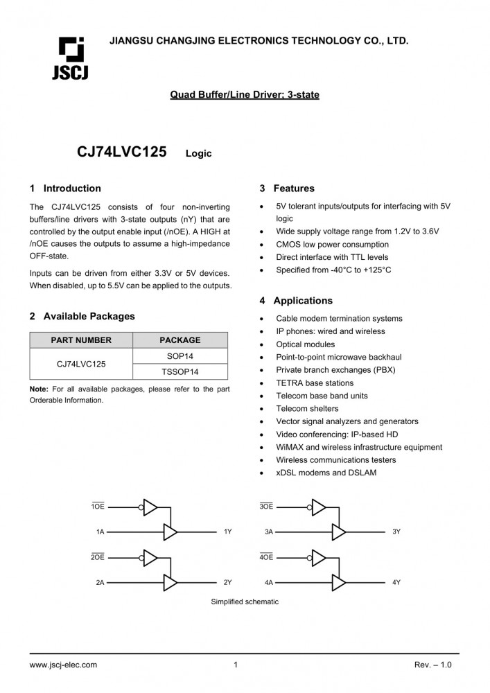 CJ74LVC125 datasheet page 1