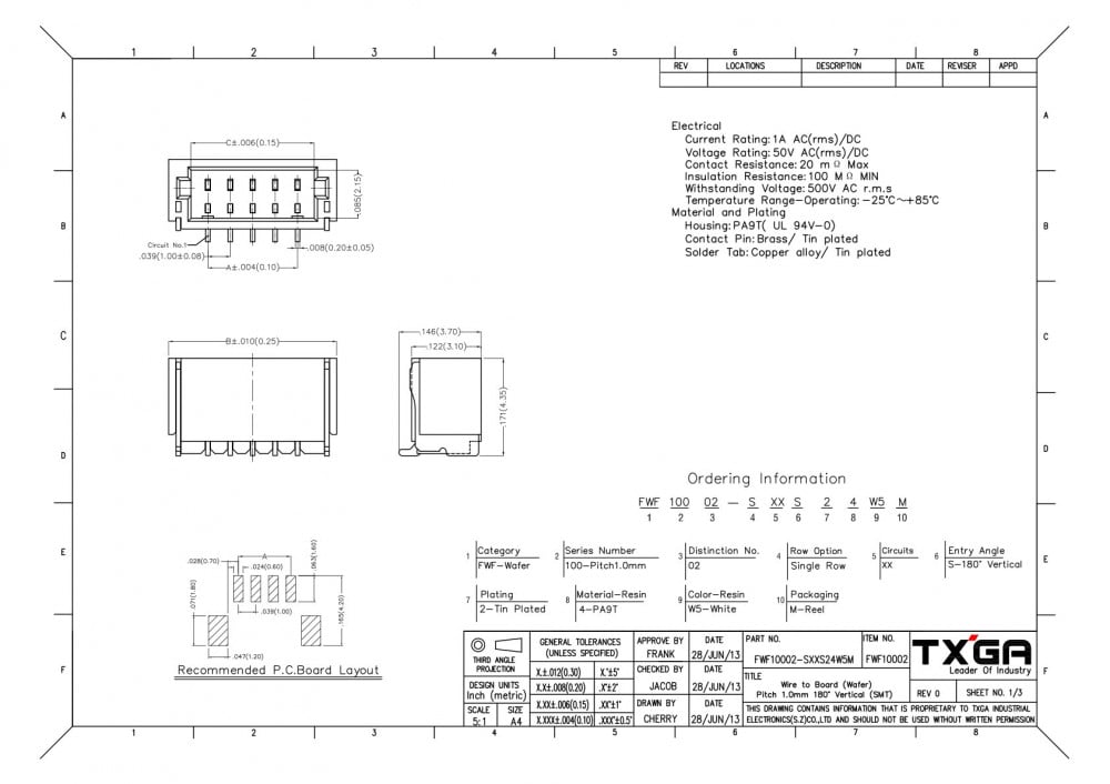 TXGA FWF10002 technical drawing page 1