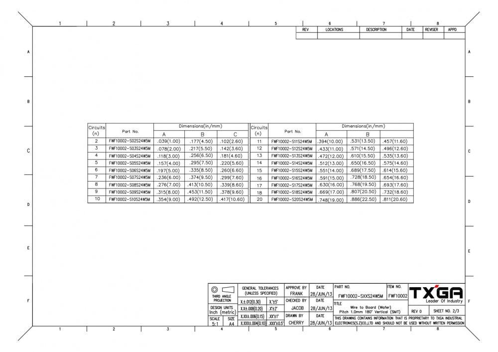 TXGA FWF10002 technical drawing page 2