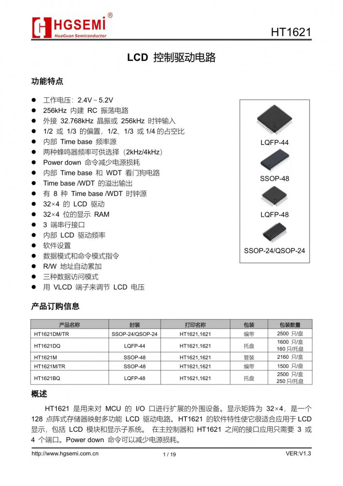 HT1621M/TR datasheet page 1