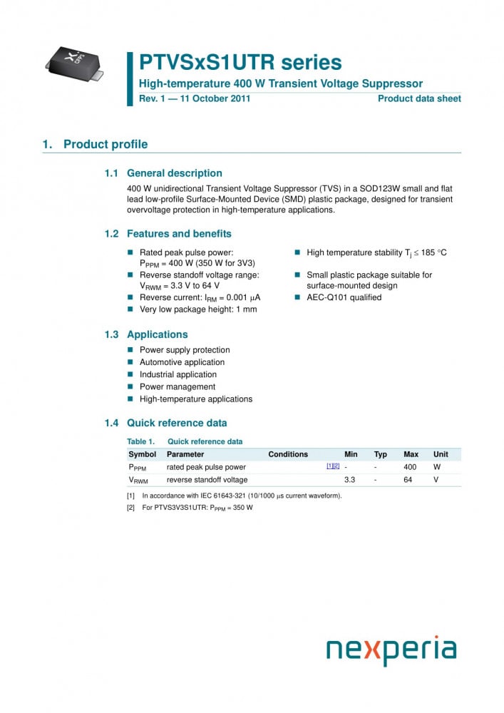 PTVS5V0S1UTR datasheet page 1
