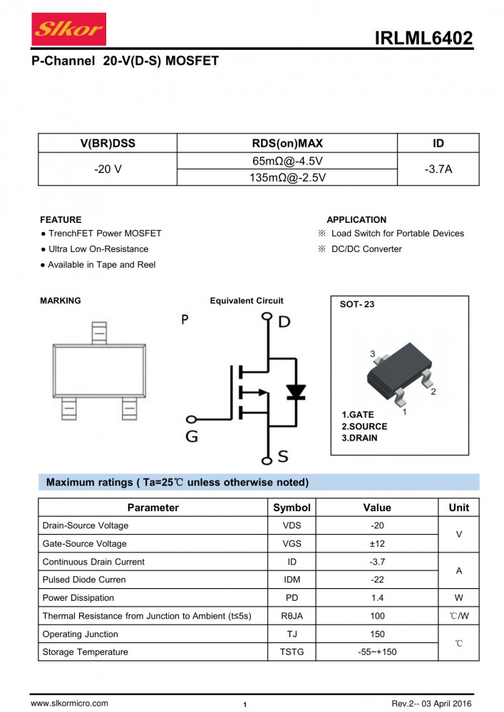 IRLML6402 datasheet page 1