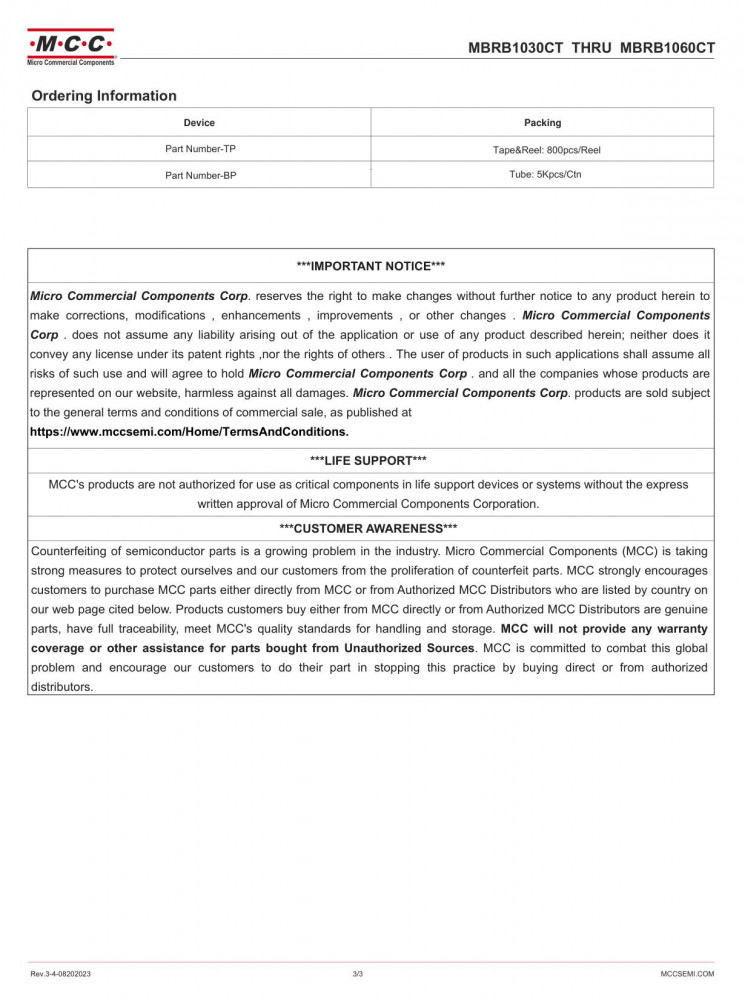 MCC MBRB1045CT-TP datasheet page 3
