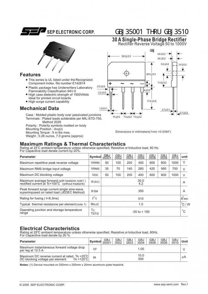 SEP GBJ3510 datasheet page 1